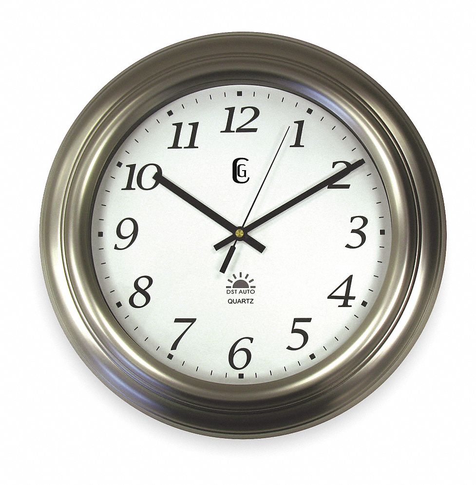 14 1/2 in Round Analog Clock Arabic Metal Frame - Grainger