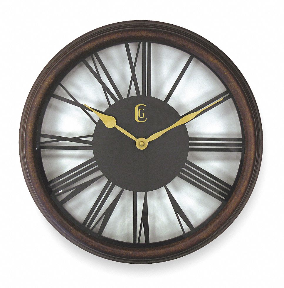 15 in Round Analog Clock Arabic Metal Frame - Grainger