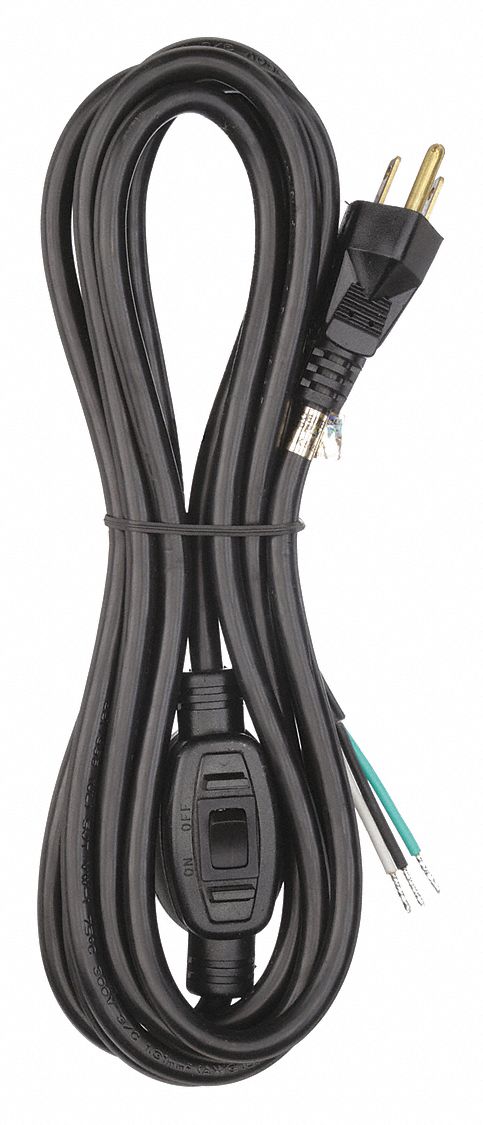 POWER FIRST POWER CORD, 16 AWG WIRE SIZE, 12 FT, BARE LEADS, 10 A MAX ...