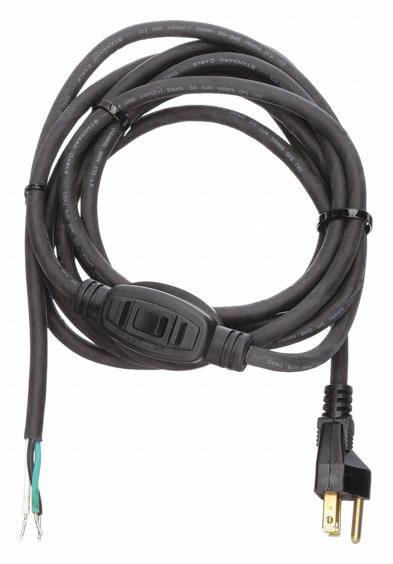 POWER FIRST POWER CORD, 16 AWG WIRE SIZE, 12 FT, BARE LEADS, 10 A MAX ...