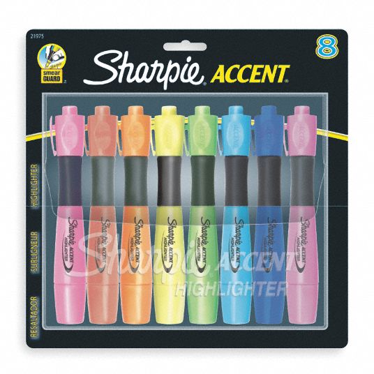 Highlighter Set, Barrel Type Grip, PK 8 - Grainger