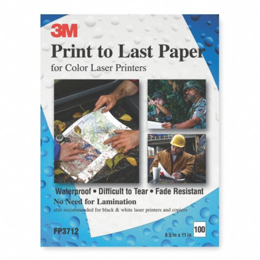 Waterproof Copier Paper, 8 1/2 in x 11 in, White, PK 100 - Grainger