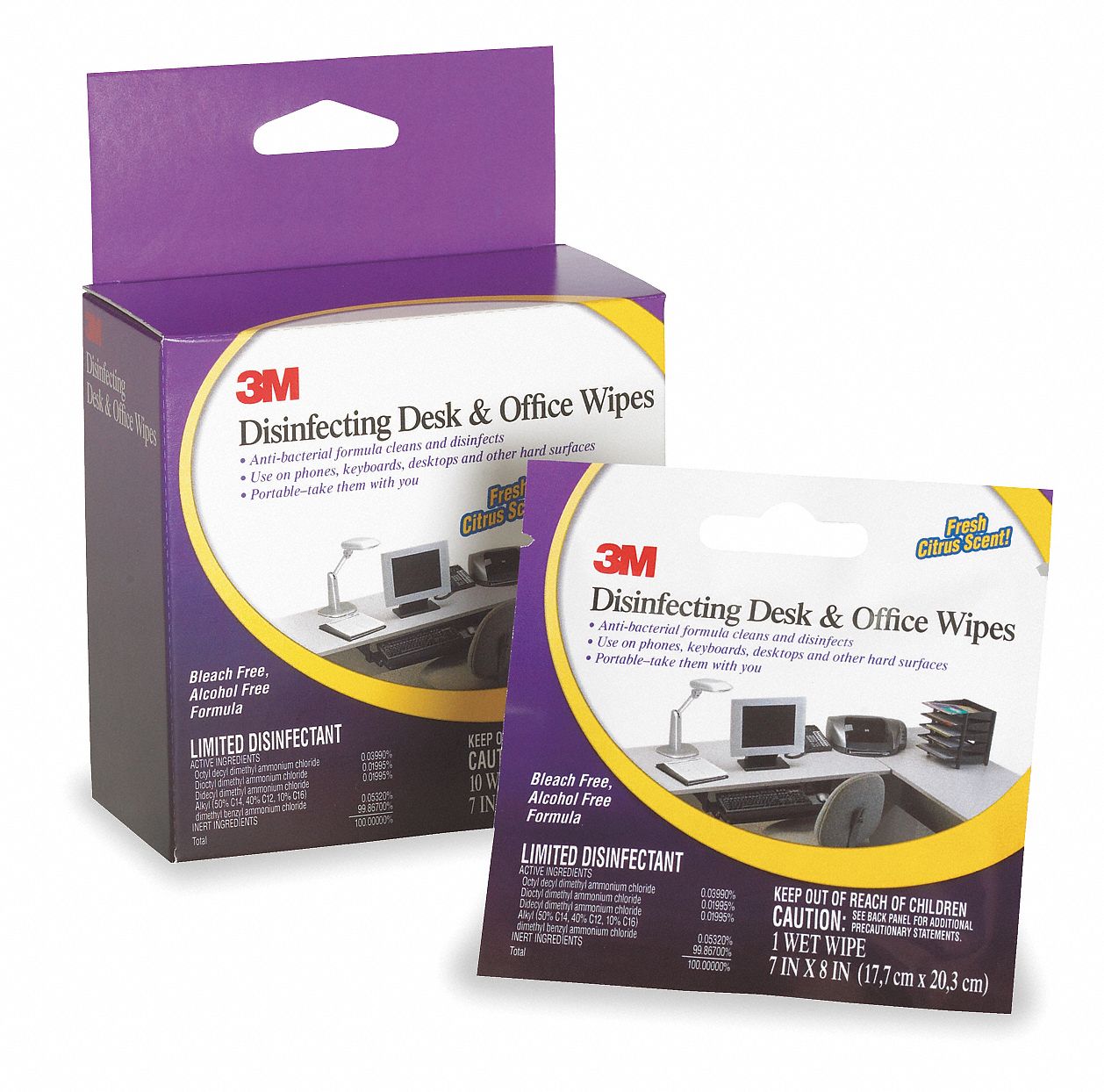 Disinfecting Wipes, Box, 7 x 8 in Sheet Size, Citrus Fragrance, PK 1 ...