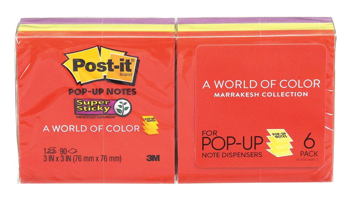 Pop-Up Super Sticky Notes, 3 in x 3 in, PK 6 - Grainger Pop-Up Super Sticky Notes, 3 in x 3 in, PK 6 - Grainger