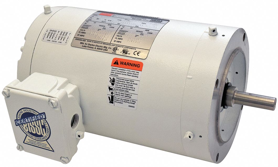 Washdown Motor, 1 HP, 3-Phase, Nameplate RPM 1750, Voltage 208-230/460 ...