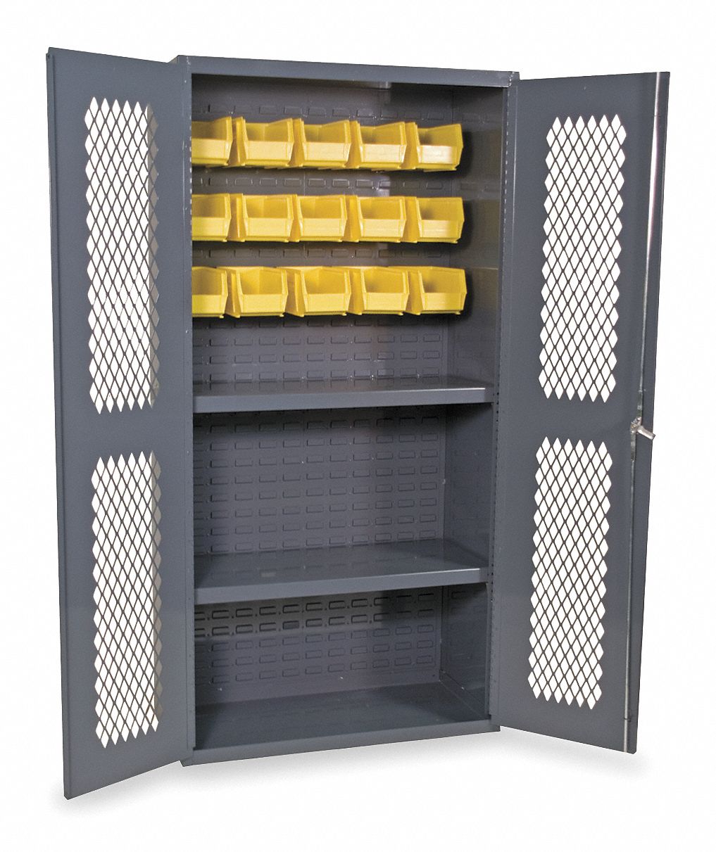 DURHAM MFG Bin Cabinet: 36 in x 18 in 72 in, 2 Shelves, 15 Bins, Yellow ...