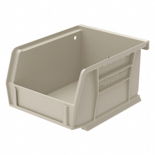 AKRO-MILS Hang and Stack Bin: 4 1/8 in x 5 3/8 in x 3 in, Stone, Label ...