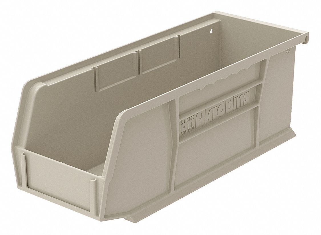 AKRO-MILS Hang and Stack Bin: 4 1/8 in x 10 7/8 in x 4 in, Stone, Label ...