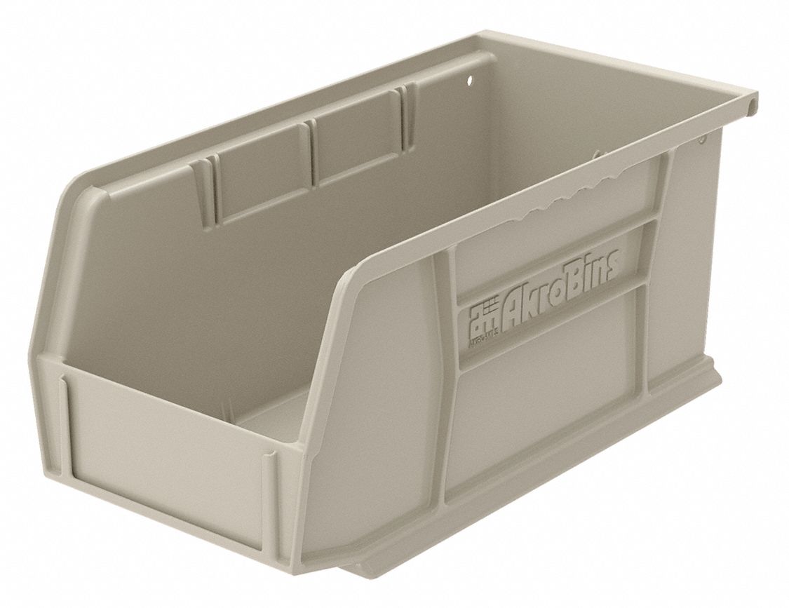 AKRO-MILS Hang and Stack Bin: 5 1/2 in x 10 7/8 in x 5 in, Stone, Label ...