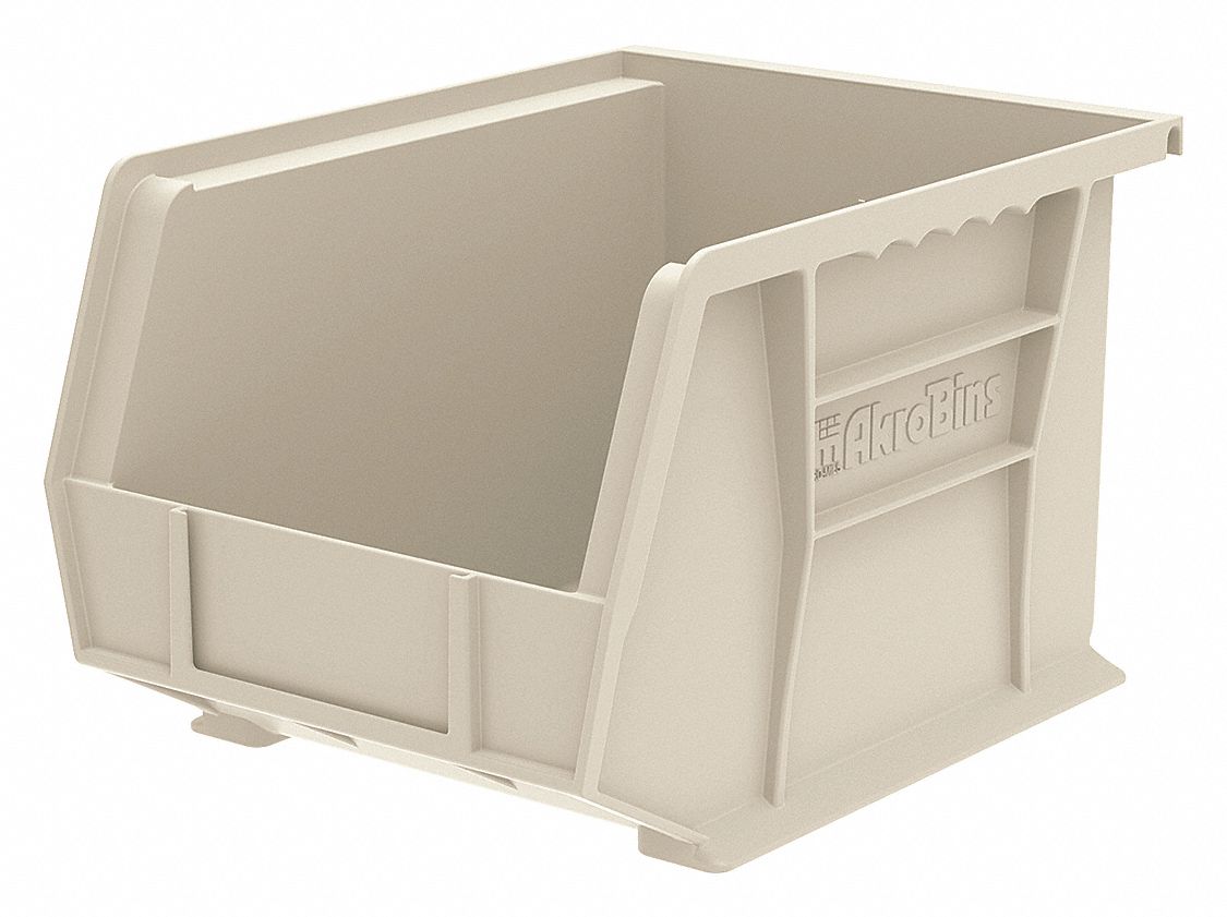 AKRO-MILS Hang and Stack Bin: 8 1/4 in x 10 3/4 in x 7 in, Stone, Label ...