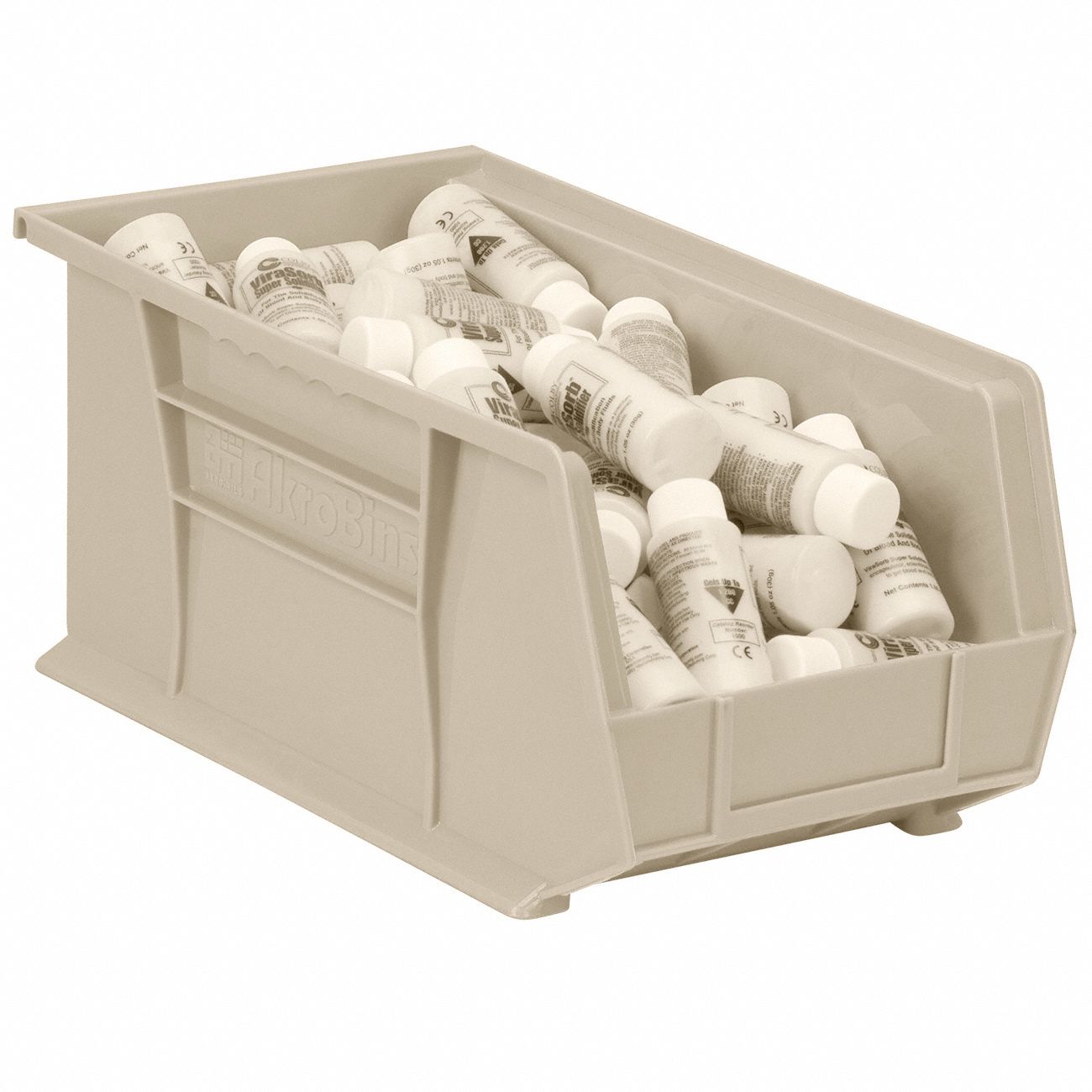 AKRO-MILS Hang and Stack Bin: 8 1/4 in x 14 3/4 in x 7 in, Stone, Label ...