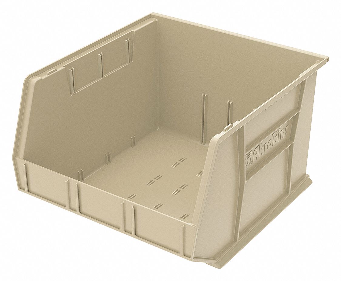 AKRO-MILS Hang and Stack Bin: 16 1/2 in x 18 in x 11 in, Beige, Label ...