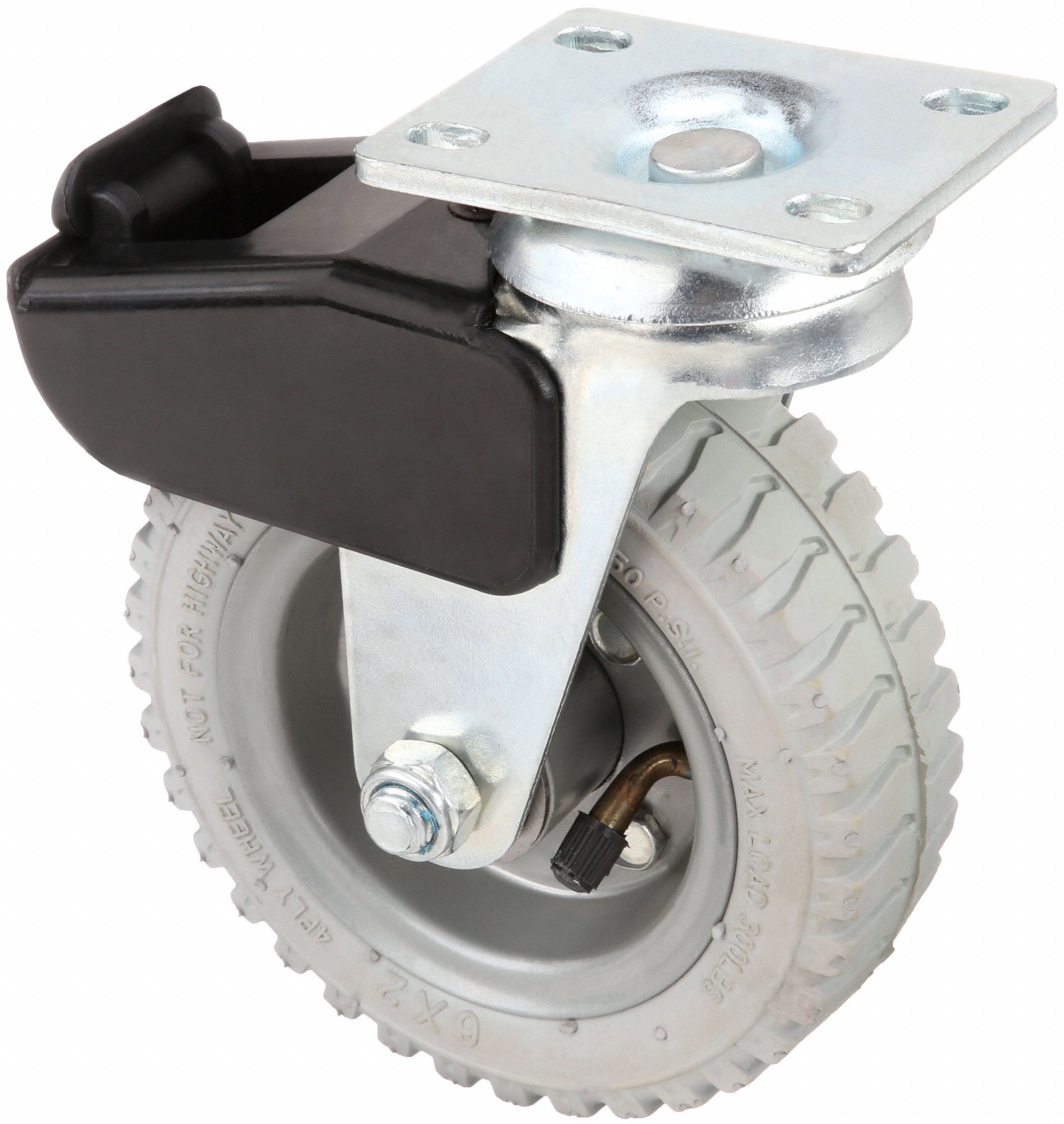 GRAINGER APPROVED Plate Caster with Pneumatic Wheels: 6 1/8 in Wheel ...