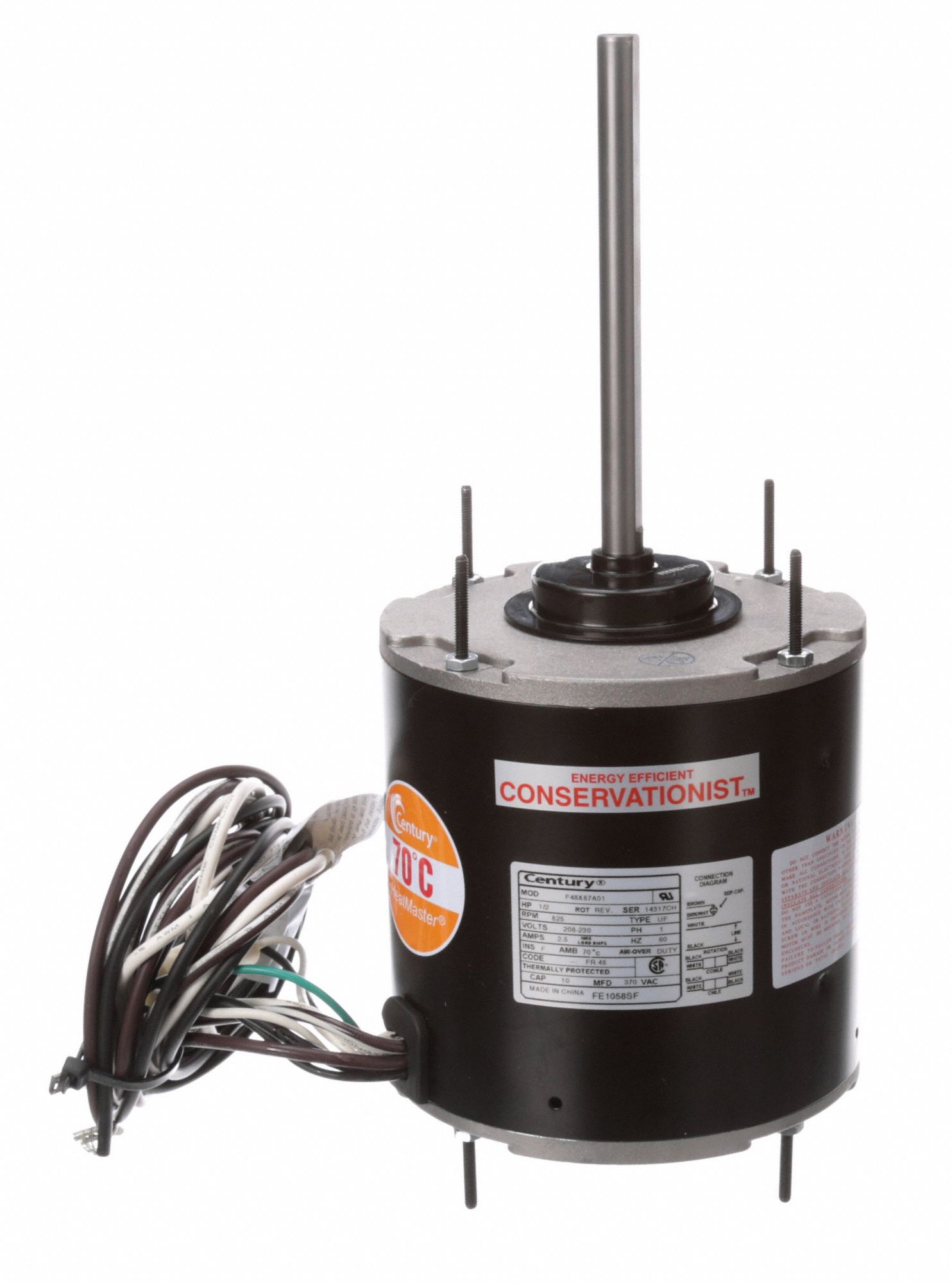 CENTURY Condenser Fan Motor: Stud Mount, Totally Enclosed Air-Over, 1/2 ...