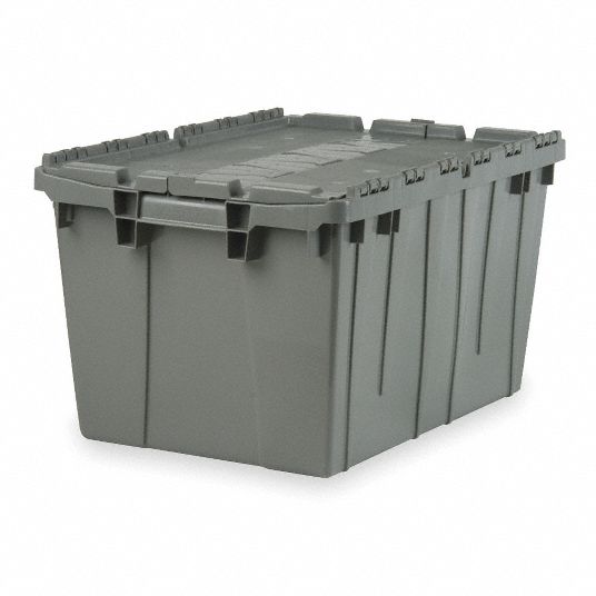Attached Lid Container, Gray, 12 1/2 inH x 21 3/4 inL x 15 1/2 inW, 1EA ...