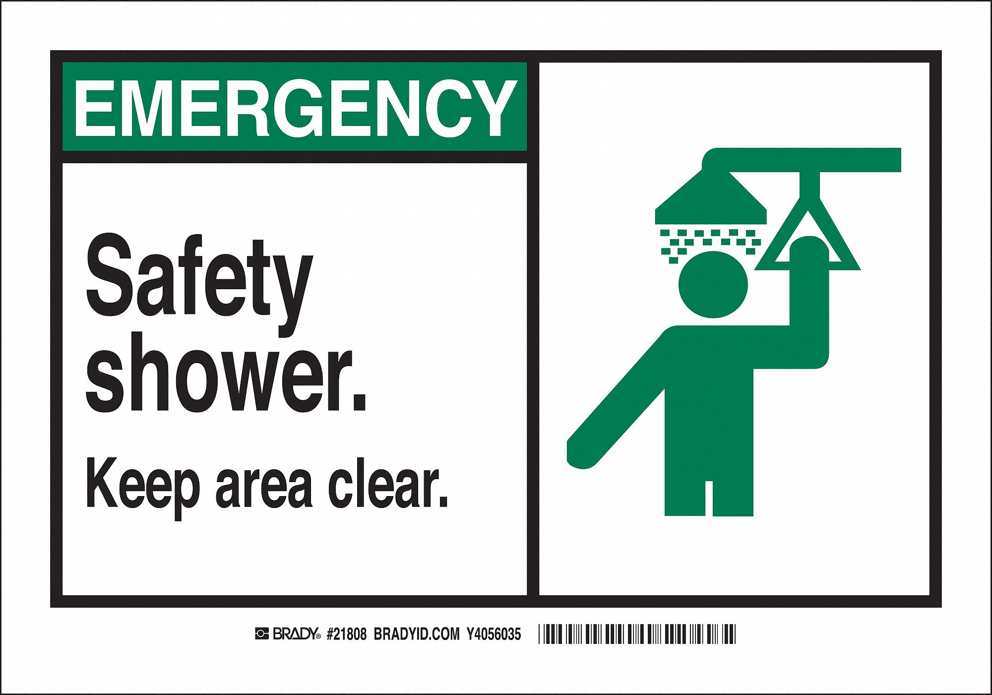 Plastic, Safety Shower Sign, 10" Width, 7" Height, Green, White, With ...