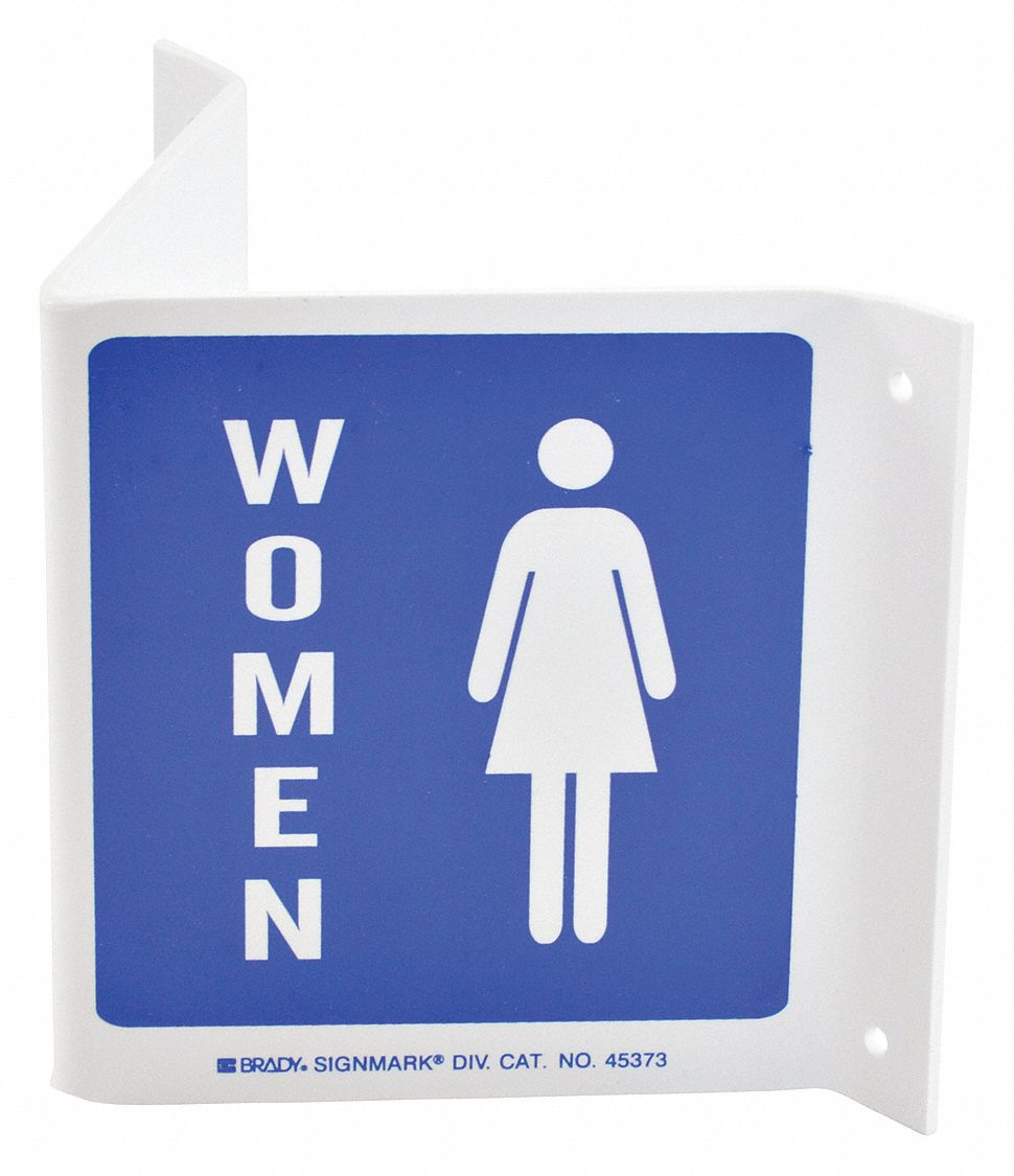 Plastic, Restroom Sign, 10-3/8" Width, 5-1/2" Height, Blue, White, With ...