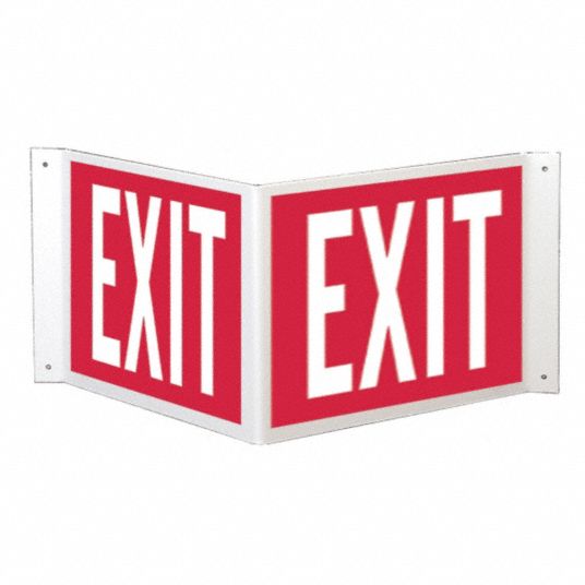 Plastic, Exit Sign, 18" Width, 12" Height, Double-Sided Yes, Bracket ...