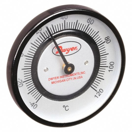 DWYER, -40°C to 120°C, +/- 2% Accuracy, Spring Pipe Mount Dial ...