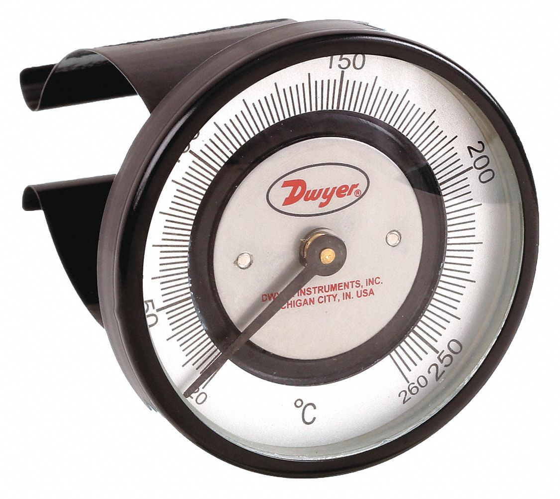 DWYER, 20°C to 260°C, +/- 2% Accuracy, Clip Pipe Mount Dial Thermometer ...