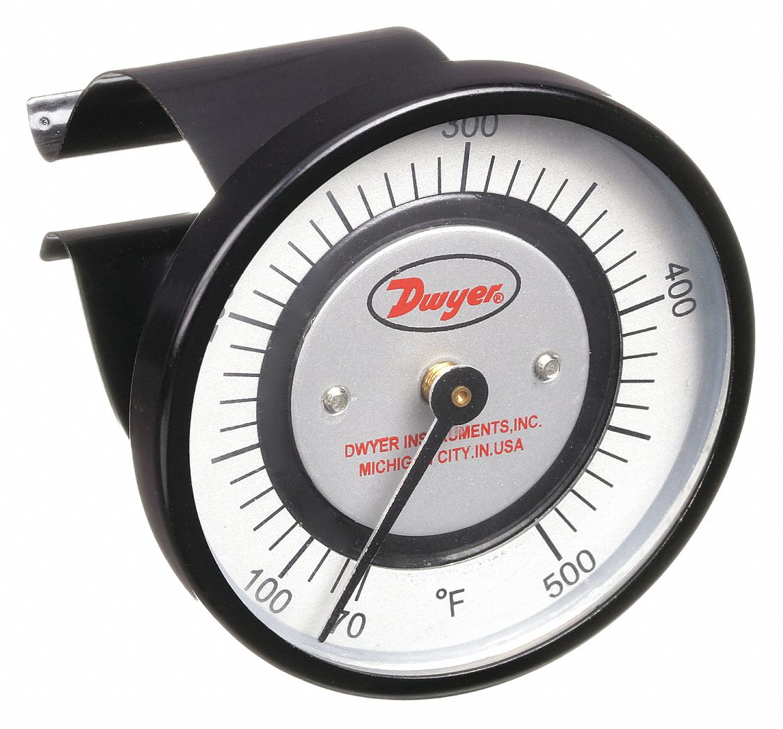 DWYER, 70°F to 500°F, +/- 2% Accuracy, Clip Pipe Mount Dial Thermometer ...