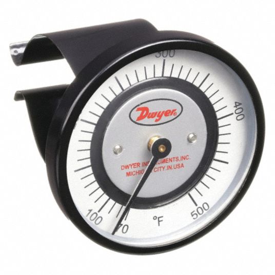 DWYER, 70°F to 500°F, +/- 2% Accuracy, Clip Pipe Mount Dial Thermometer ...