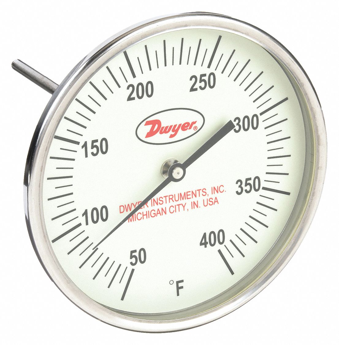 DWYER, 50°F to 400°F, +/- 1% Accuracy, Glow-in-the-Dark Dial ...
