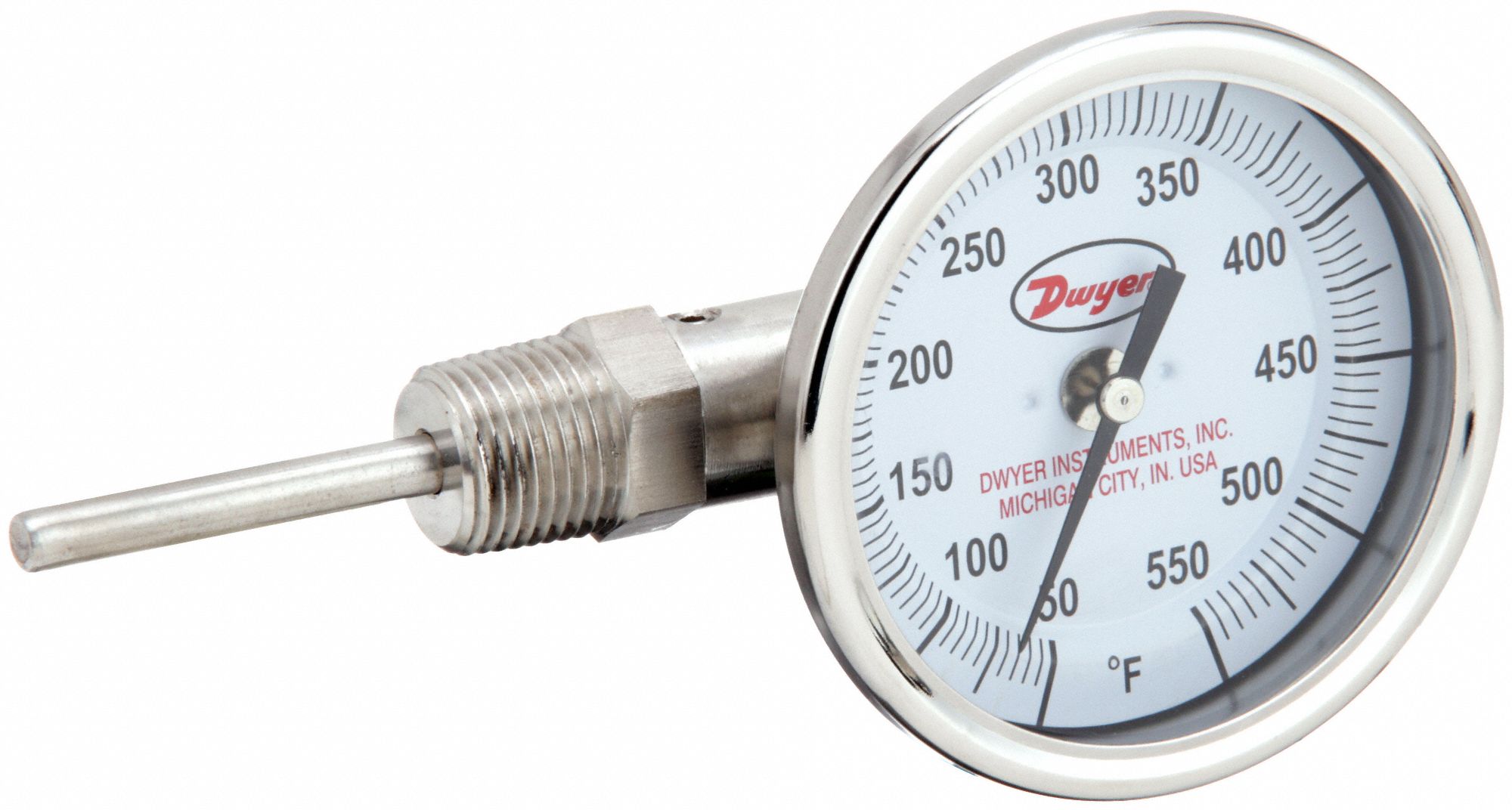 DWYER, 50°F to 500°F, +/- 2% FS Accuracy, Side-Reading Dial Thermometer ...