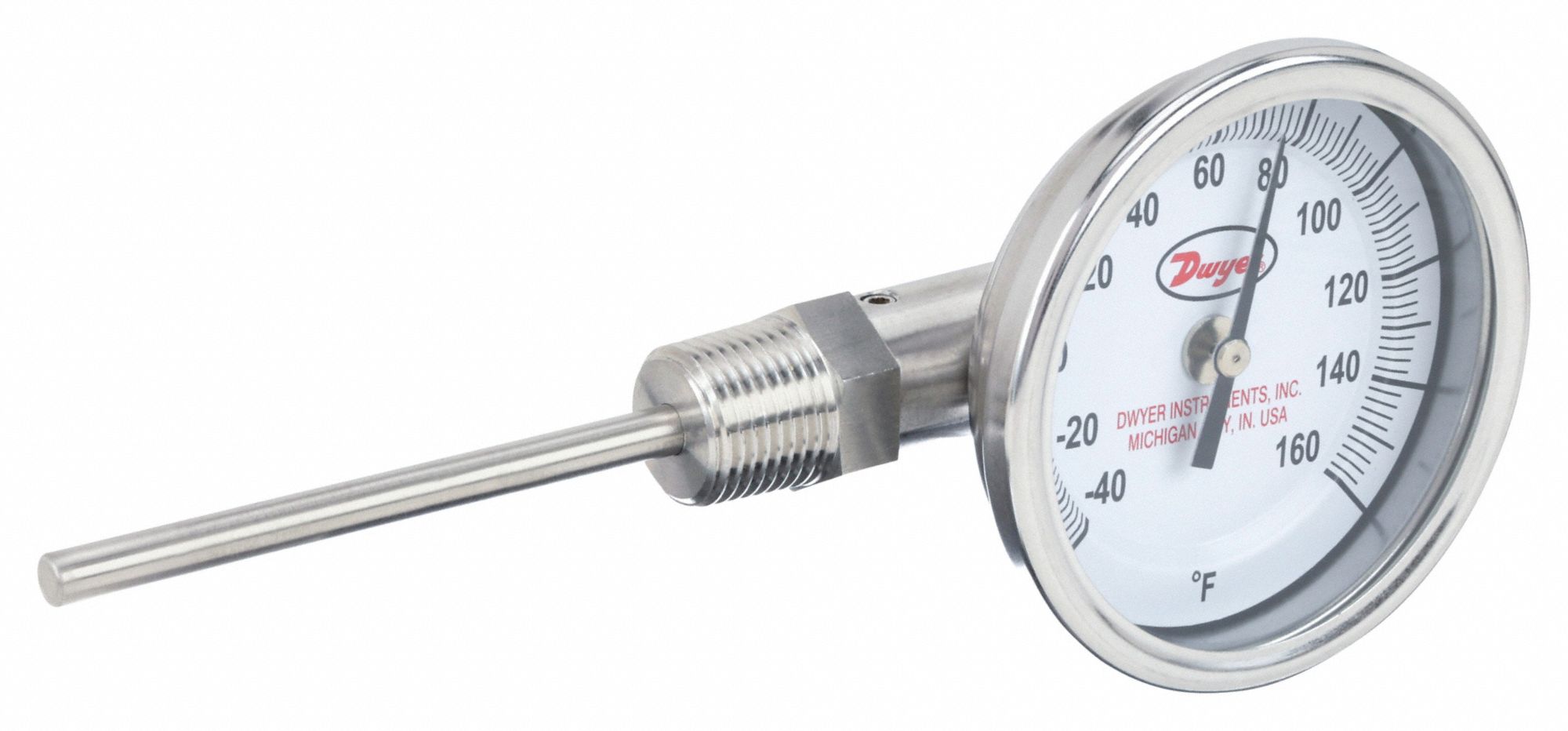 DWYER, -40°F to 160°F, +/- 2% FS Accuracy, Side-Reading Dial ...