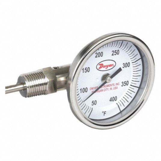 DWYER, 50°F to 400°F, +/- 2% FS Accuracy, Side-Reading Dial Thermometer ...