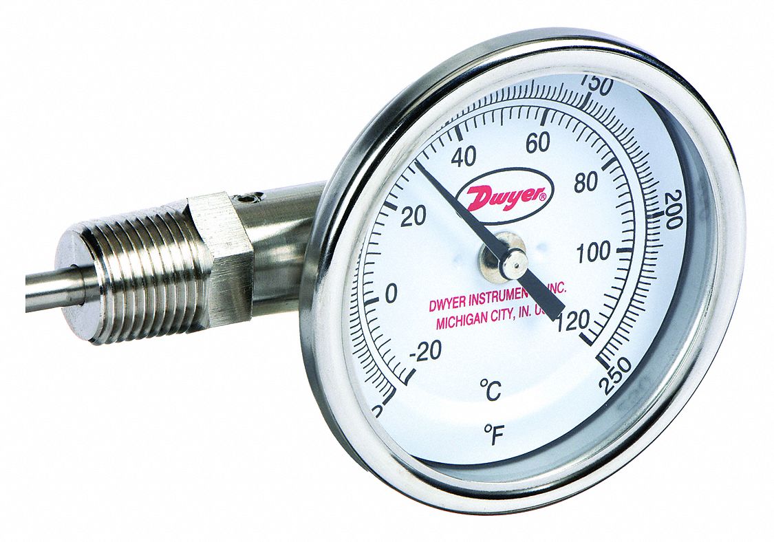 Left-Side, 0° to 250°F/-20° to 120°C, Side-Reading Dial Thermometer ...