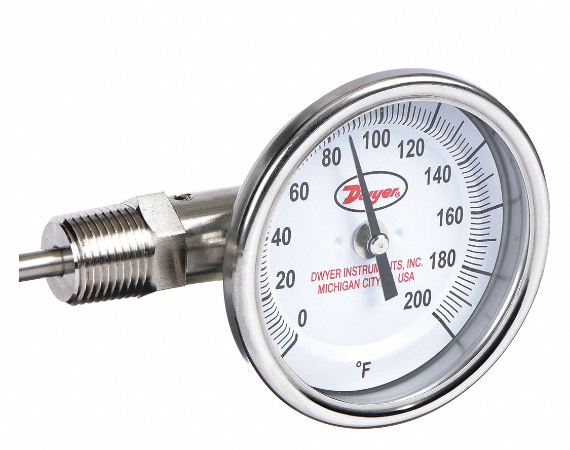 DWYER INSTRUMENTS BIMETAL THERMOM,3 IN DIAL,0 - 200DEGF - Dial Thread ...