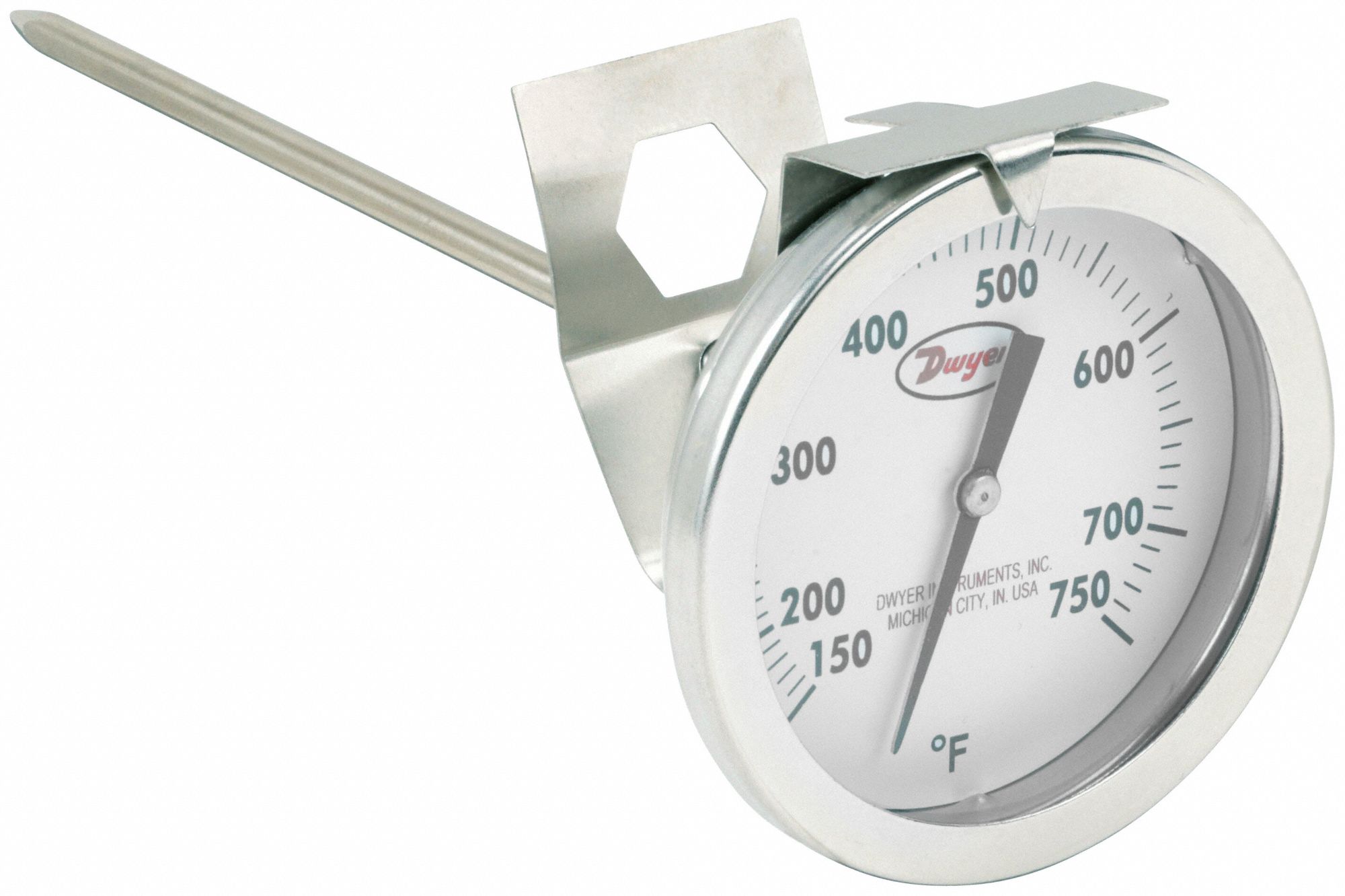 DWYER, 150°F to 750°F, +/- 2% Accuracy, Clip On Dial Thermometer ...