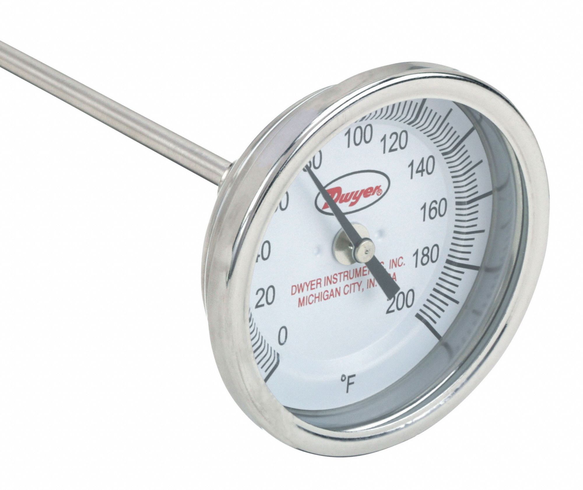 DWYER Long Reach Dial Thermometer: Back, 0° to 200°F, 1/2 in NPT, 3 in ...