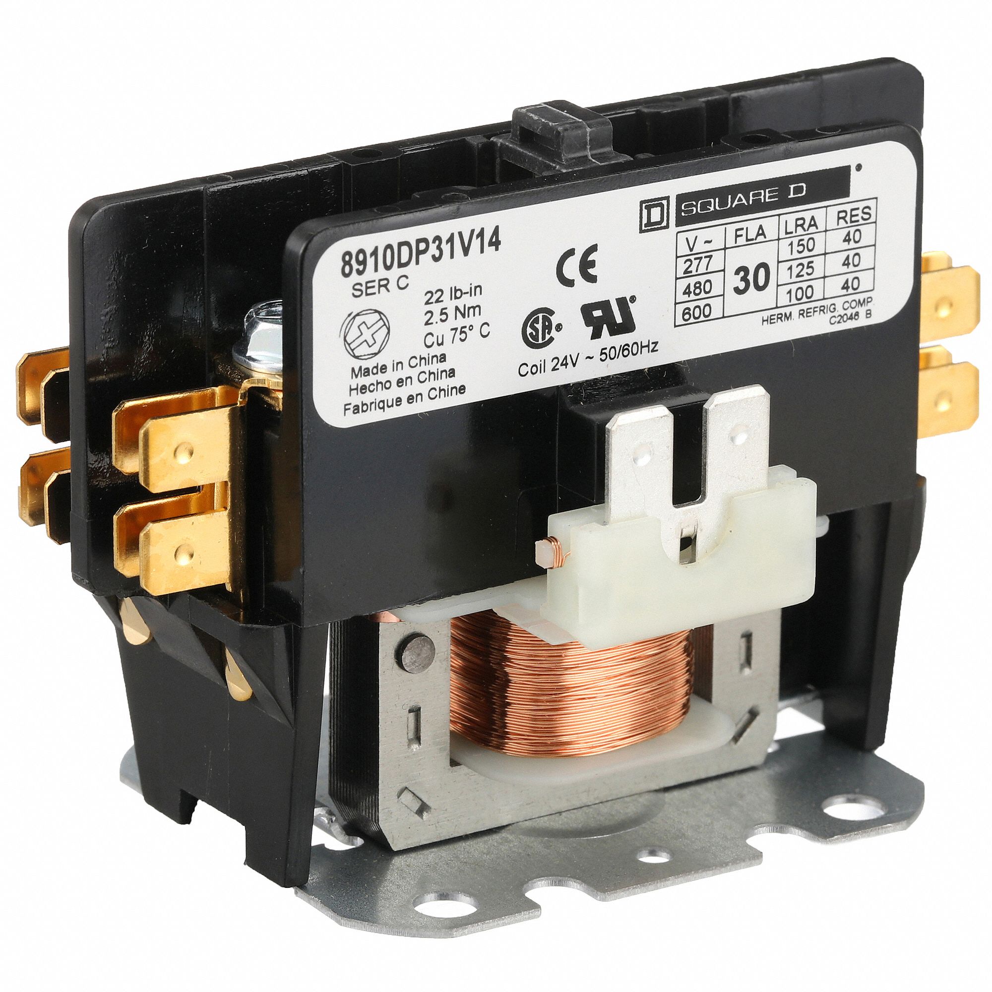 SQUARE D Definite Purpose Magnetic Contactor: 1+N Poles, 30 A Full Load ...