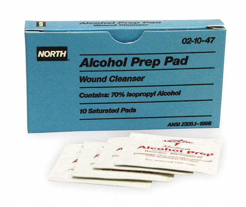 Alcohol Pads, Wipes, Box, Wrapped Packets, 1" x 2-1/2", PK 10 - Grainger