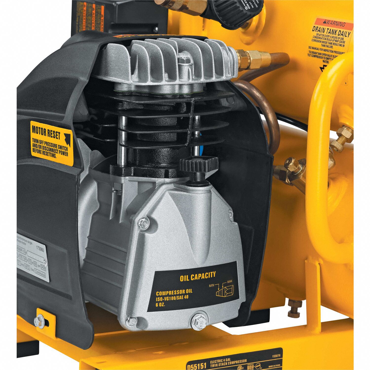 DEWALT Portable Air Compressor: Oil Lubricated, 4 gal, Twin Stack, 1.1 ...