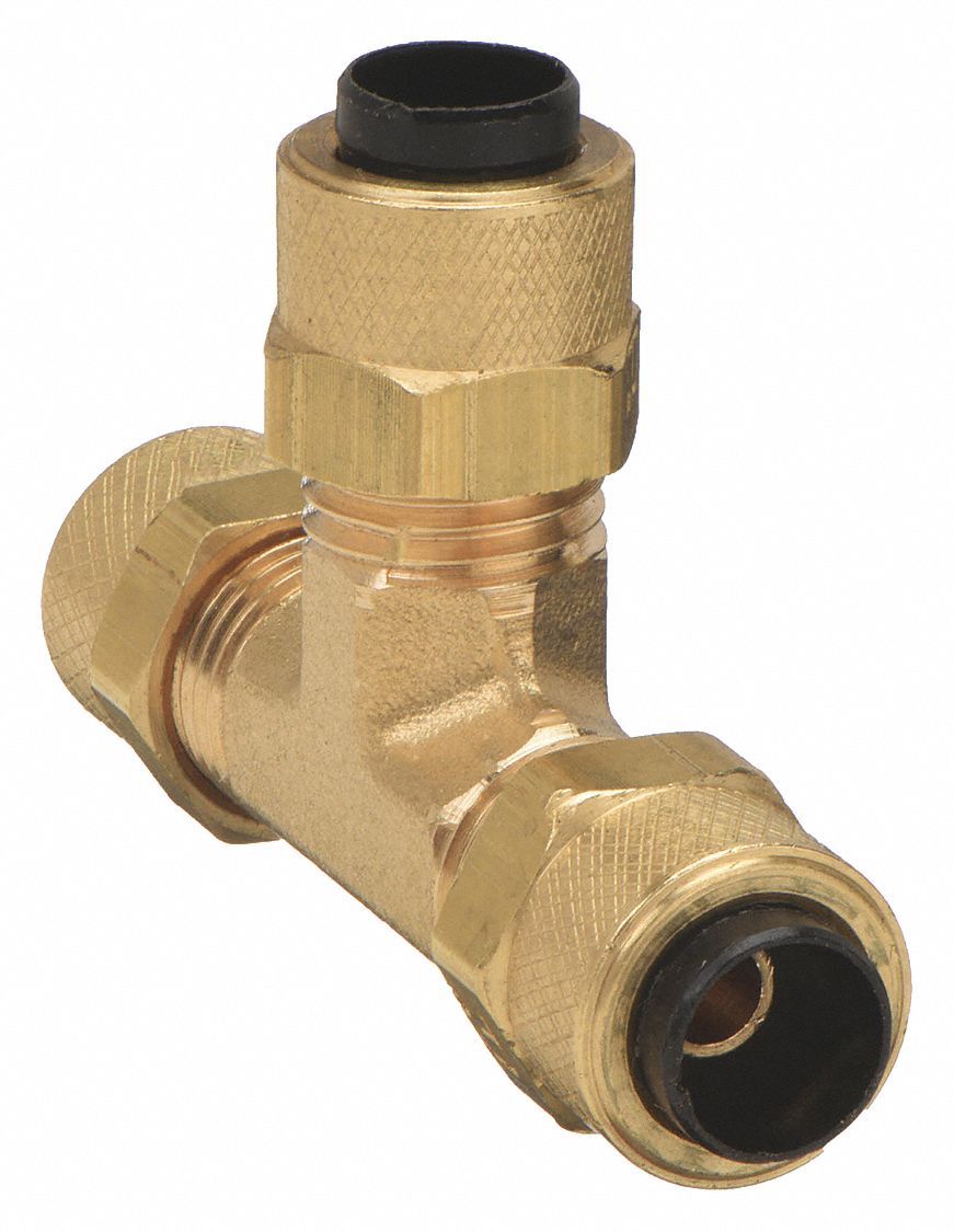 PARKER, 1/4 in OD x 1/4 in OD x 1/4 in OD Fitting Size, Brass ...