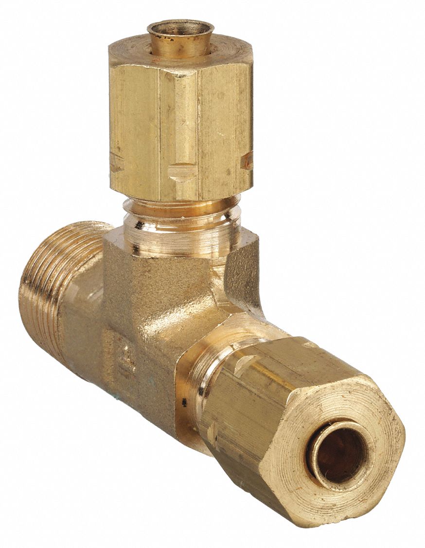 3/8 in OD x 1/4 in OD x 1/4 in Pipe Fitting Size, Brass, Compression Tee Fitting - 20XM82|700071 ...