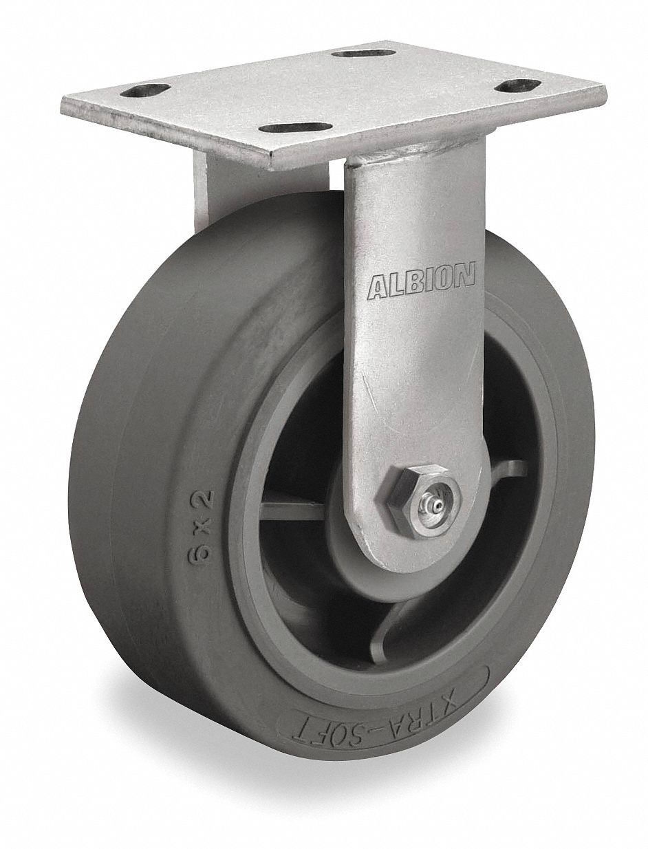 Plate Caster, Rigid, Thermoplastic Rubber, 675 lb, 8 in Wheel Dia ...