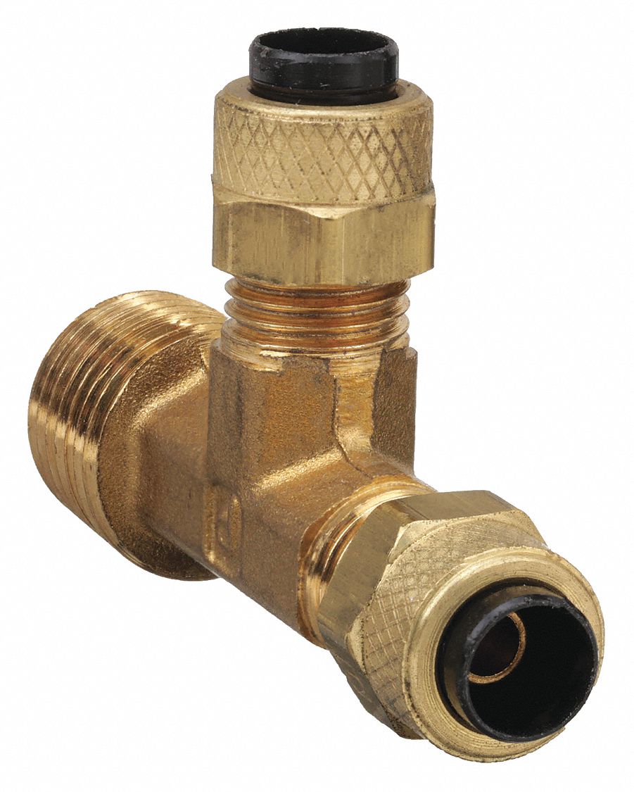 PARKER, 1/4 in OD x 1/4 in Pipe x 1/4 in OD Fitting Size, Brass, Compression Tee Fitting - 1VPG5 ...