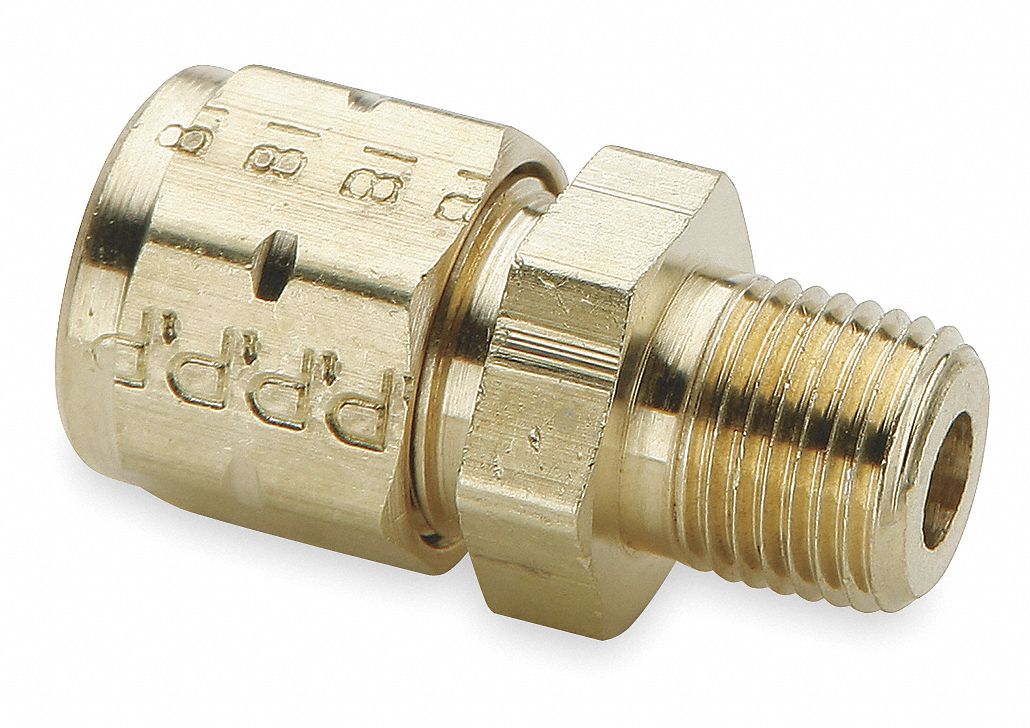 PARKER Male Connector: Brass, For 3/16 in Tube OD, 1/8 in Pipe Size ...