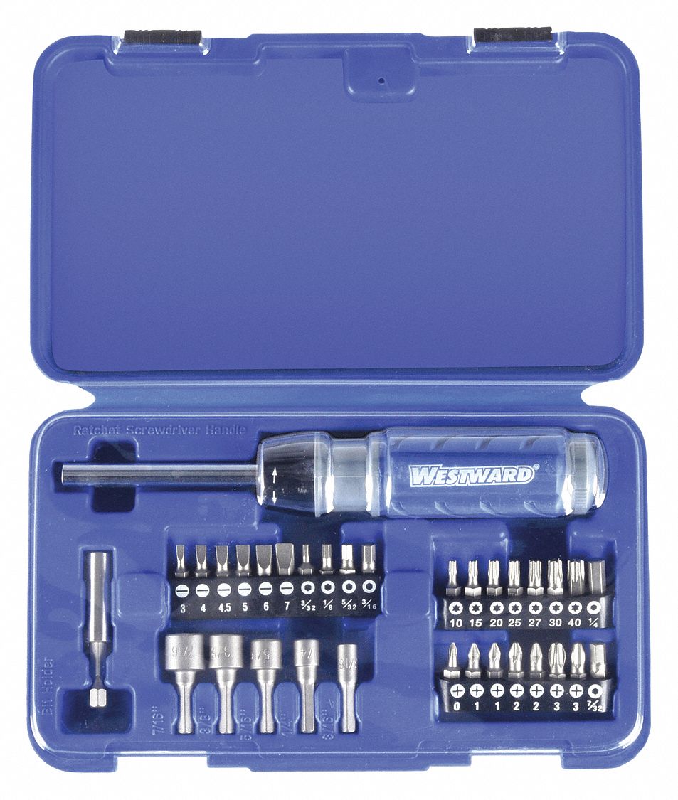 33-Piece Screwdriver Bit Set, 1/4 in Hex Shank Size - Grainger