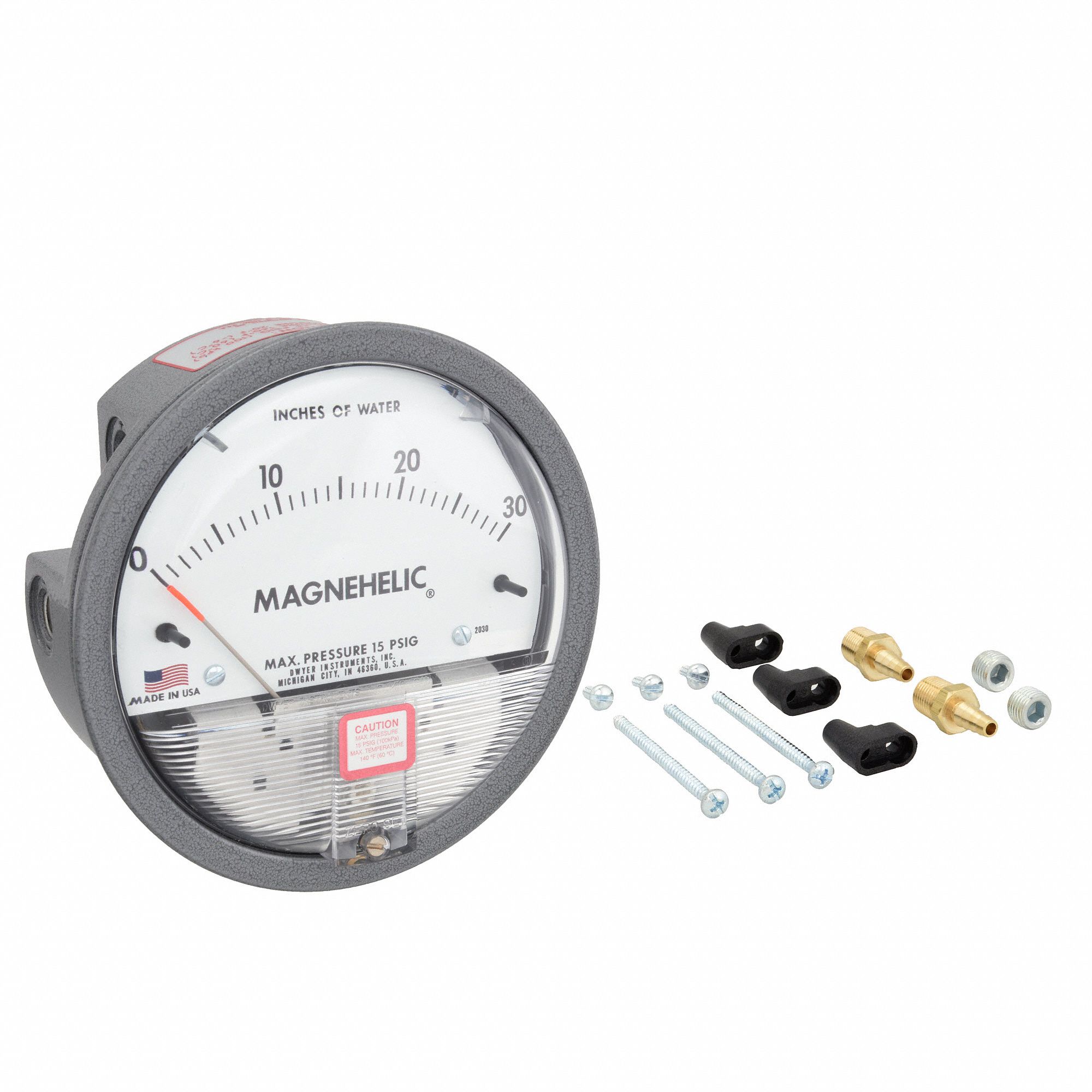 DWYER Differential Pressure Gauge: 0 to 30 in wc, Dual Single-Side or ...