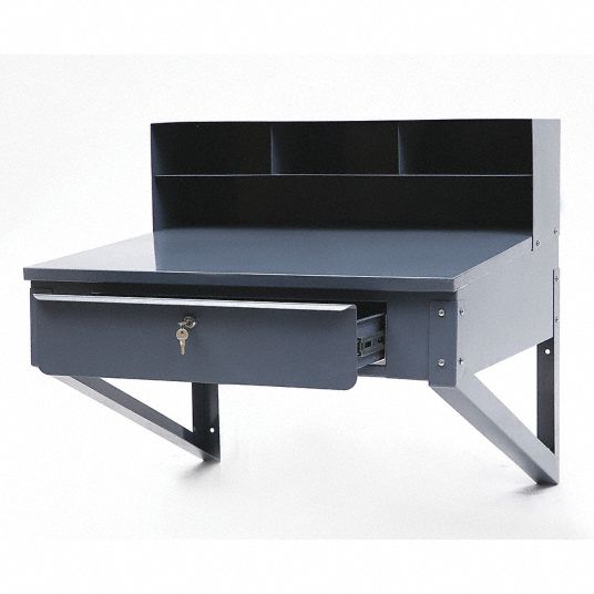 Locking, Gray, Stationary Wall Mount Desk - 1W952|1W952 - Grainger