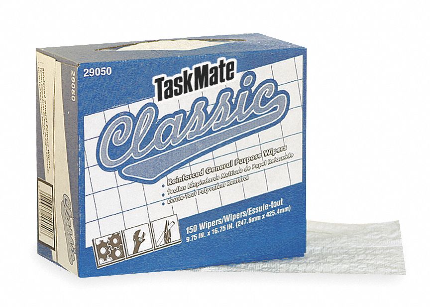 Medium Duty Wiper, 9 3/4 in x 16 3/4 in, Number of Sheets 150, White ...
