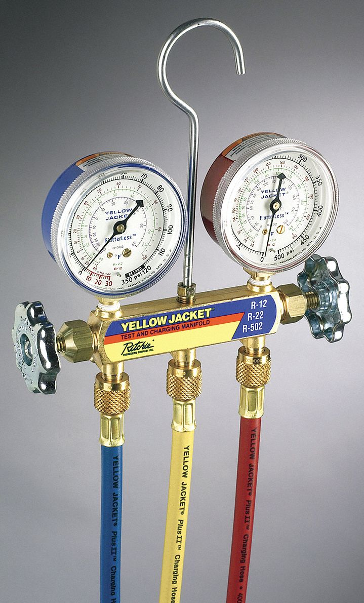 YELLOW JACKET, 2 Valves, 3 Hoses, Manifold Gauge Set - 1WLG5|41213 ...