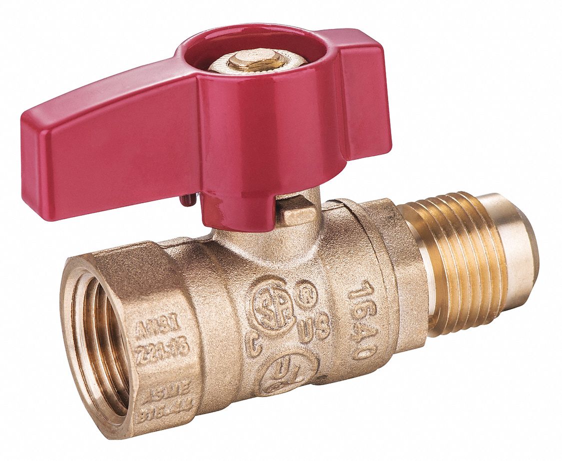 GRAINGER APPROVED Gas Ball Valve, Brass, Inline, 2-Piece, Pipe Size 1/2 ...