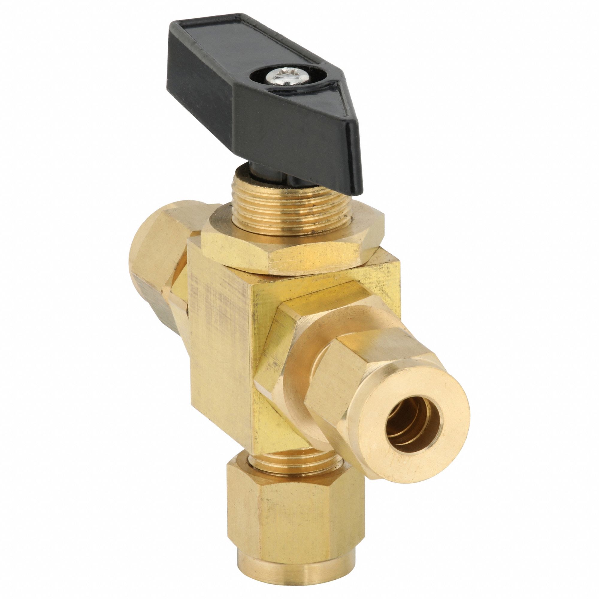1/4 in, Brass, Manual Three-Way Ball Valve - 1WMW5|G-PMYT-25 - Grainger