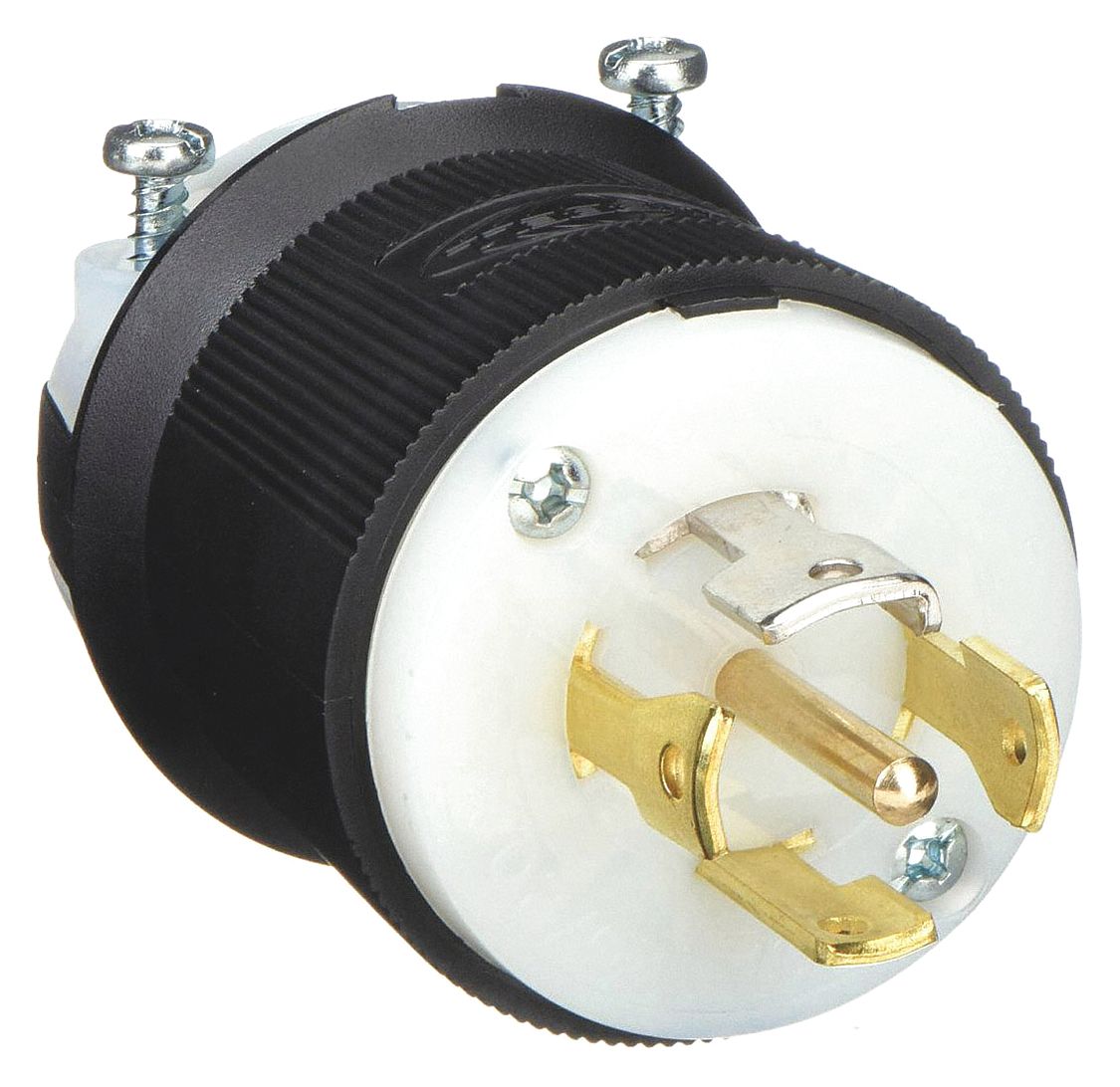 HUBBELL Locking Plug: L21-30P, 120/208V AC, 30 A, 4 Poles, Black/White ...
